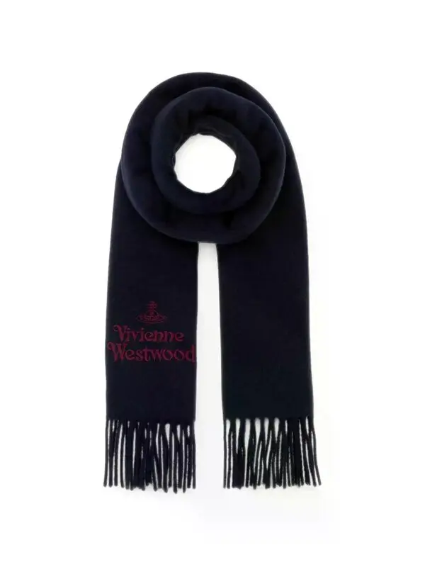 VIVIENNE WESTWOOD Logo-embroidered Fringed Scarf - Blue