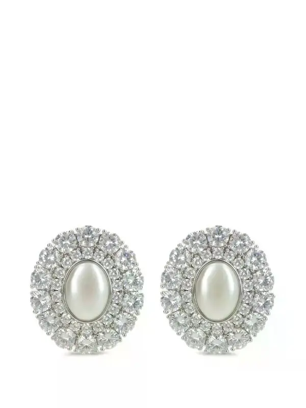 SELF-PORTRAIT Crystal-embellished Oval Earrings - Silver