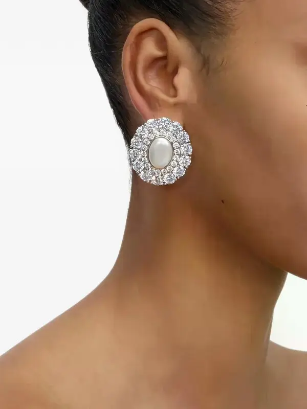 SELF-PORTRAIT Crystal Embellished Oval Earrings - Silver