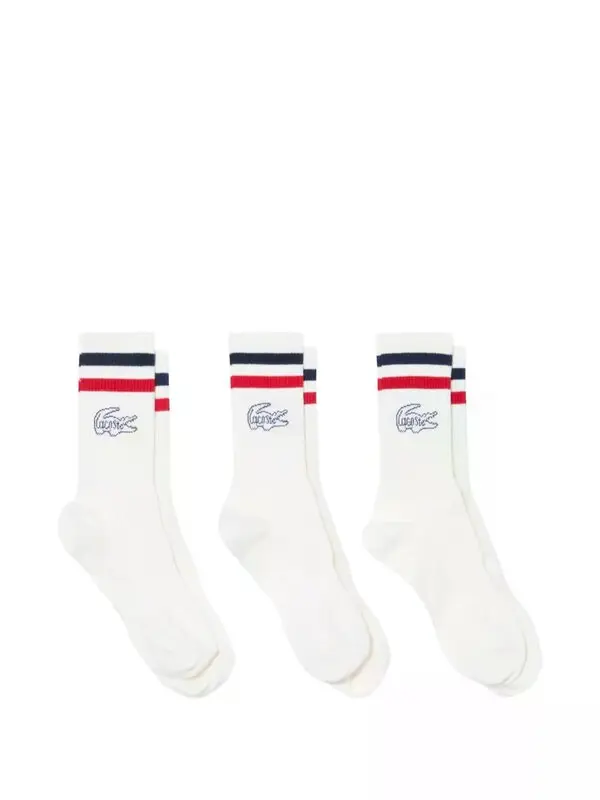Lacoste Logo-embroidered Striped Socks - White