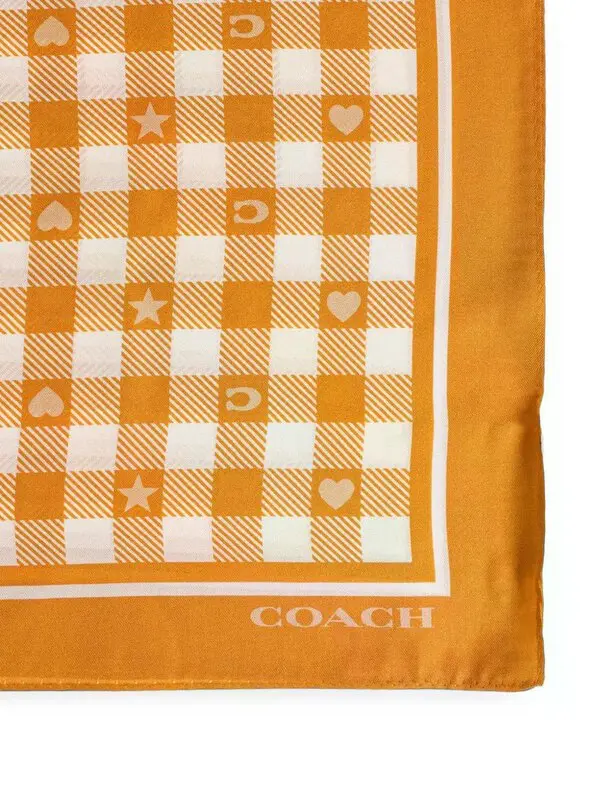COACH Gingham-print Logo-print Scarf - Orange