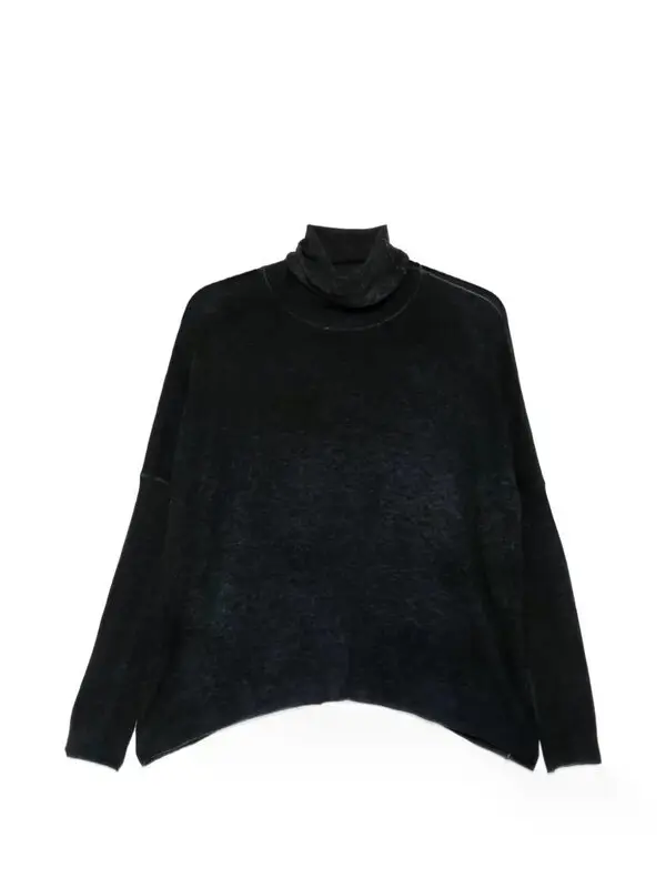 Avant Toi Fine Knit Roll Neck Drop Shoulder Sweater - Blue
