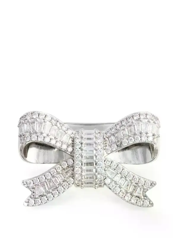SELF-PORTRAIT Crystal-embellished Bow Brooch - Silver