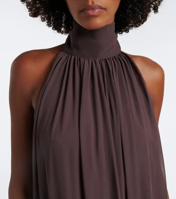 DE LA VALI Adela Halterneck Chiffon Maxi Dress