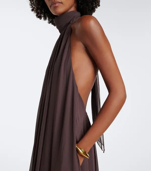 DE LA VALI Adela Halterneck Chiffon Maxi Dress