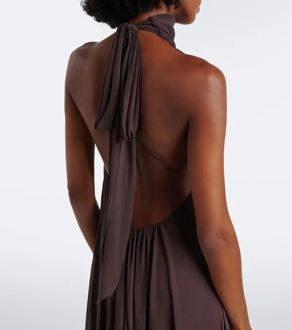 DE LA VALI Adela Halterneck Chiffon Maxi Dress