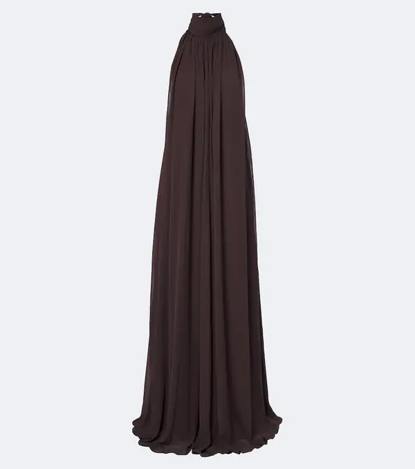 DE LA VALI Adela Halterneck Chiffon Maxi Dress - Brown