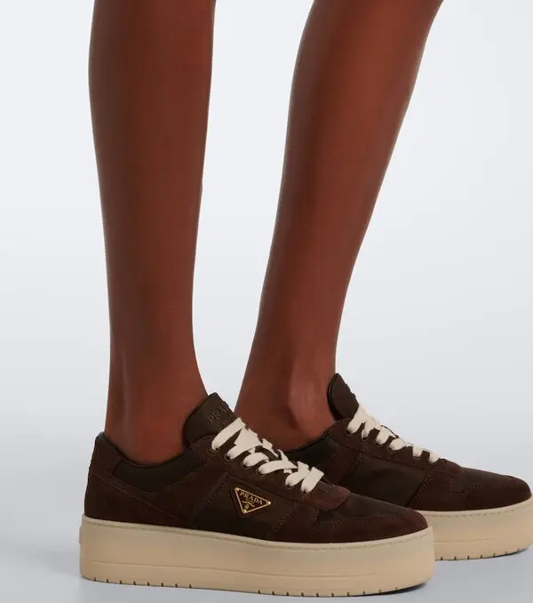 Prada Downtown Bold Suede-trimmed Platform Sneakers