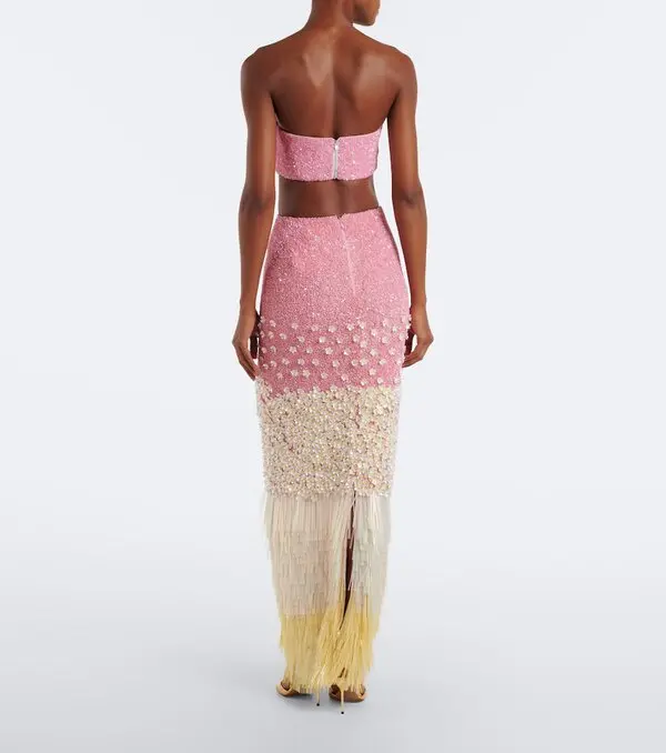 LA FUORI Là Fuori Sunrise Fringe Cascade Top And Maxi Skirt Set