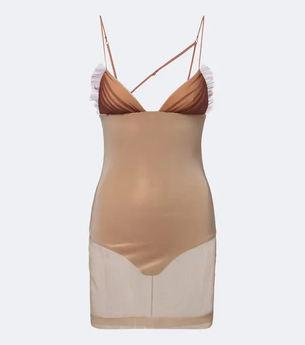 NENSI DOJAKA Sheer Tulle Minidress - Beige