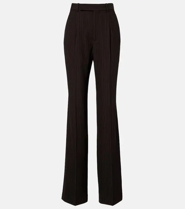 Saint Laurent Pinstripe Wool-blend Wide-leg Pants - Brown
