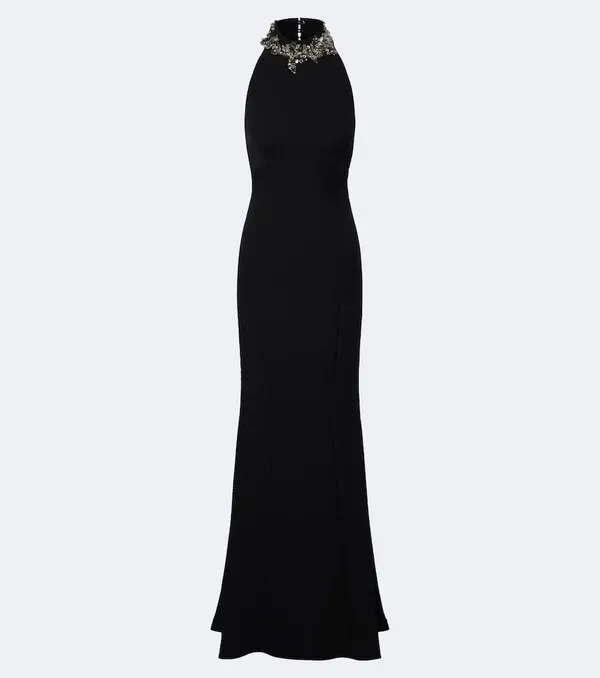 Safiyaa Lark Embellished Halterneck Crêpe Gown - Black