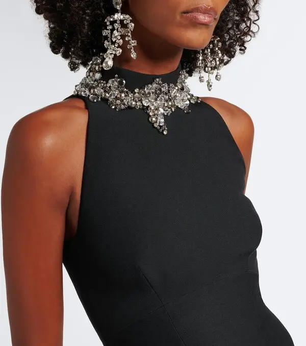 Safiyaa Lark Embellished Halterneck Crêpe Gown - Black