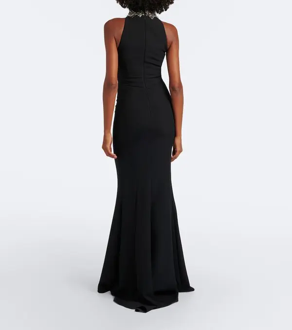 Safiyaa Lark Embellished Halterneck Crêpe Gown - Black
