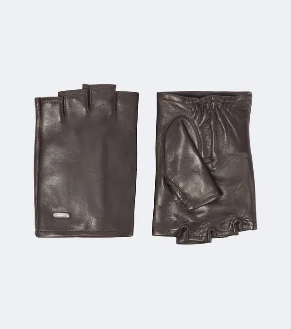 Our Legacy Biker Leather Fingerless Gloves - Brown