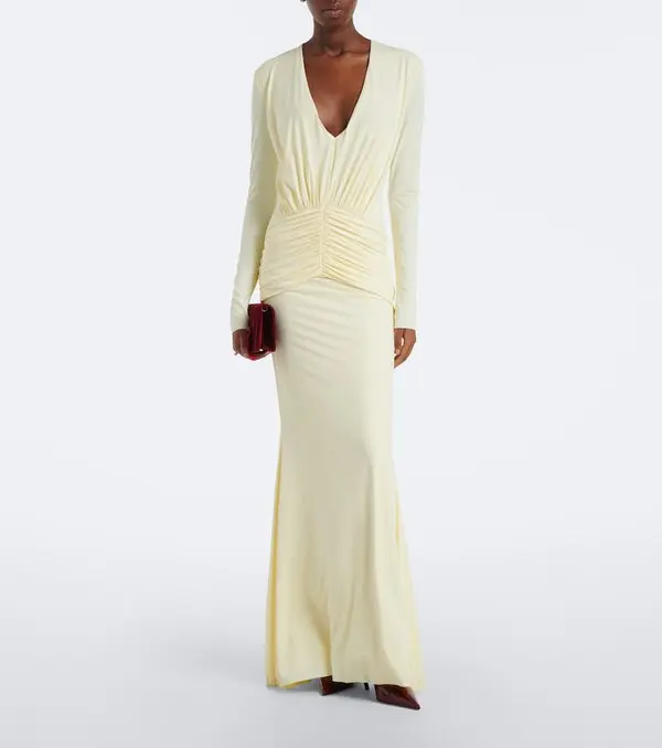 DE LA VALI Cielora Ruched Maxi Dress