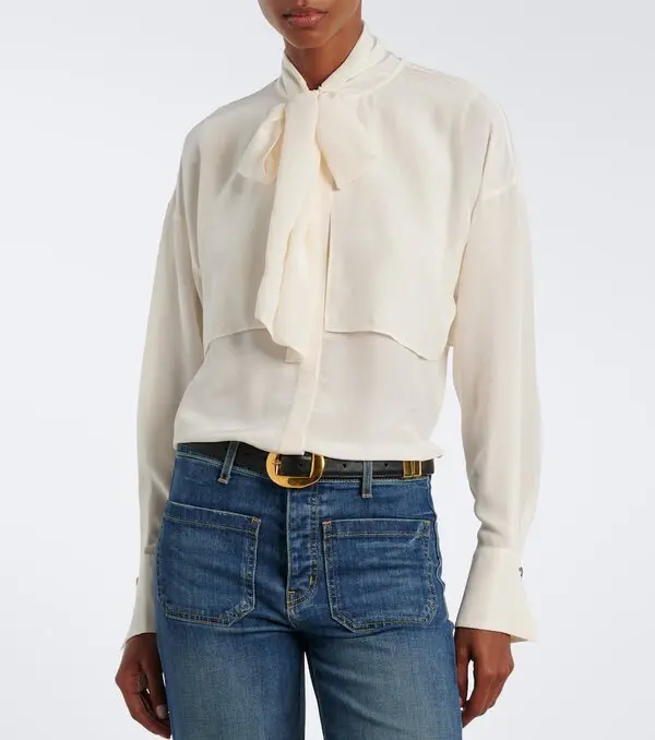 Veronica Beard Darlis Tie-neck Crêpe De Chine Blouse