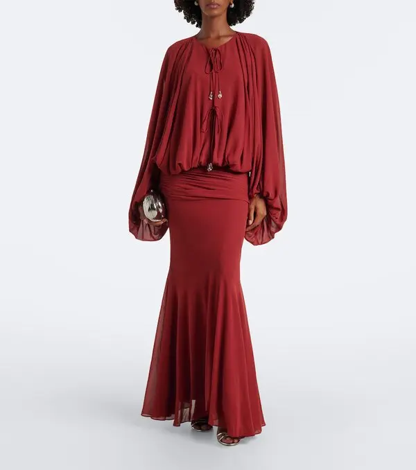 DE LA VALI Eulalia Gathe Chiffon Maxi Dress