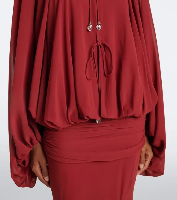 DE LA VALI Eulalia Gathe Chiffon Maxi Dress