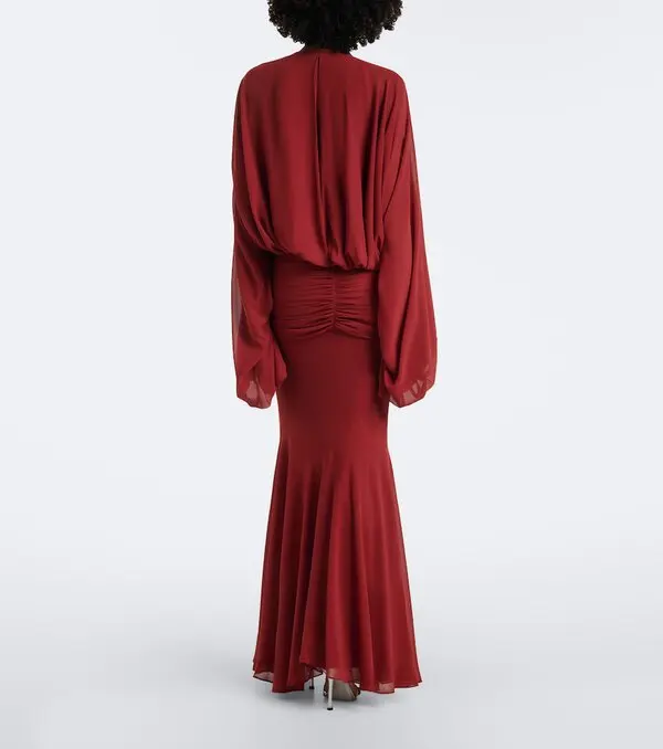 DE LA VALI Eulalia Gathe Chiffon Maxi Dress
