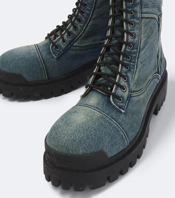 Balenciaga Combat Strike Denim Lace-up Boots