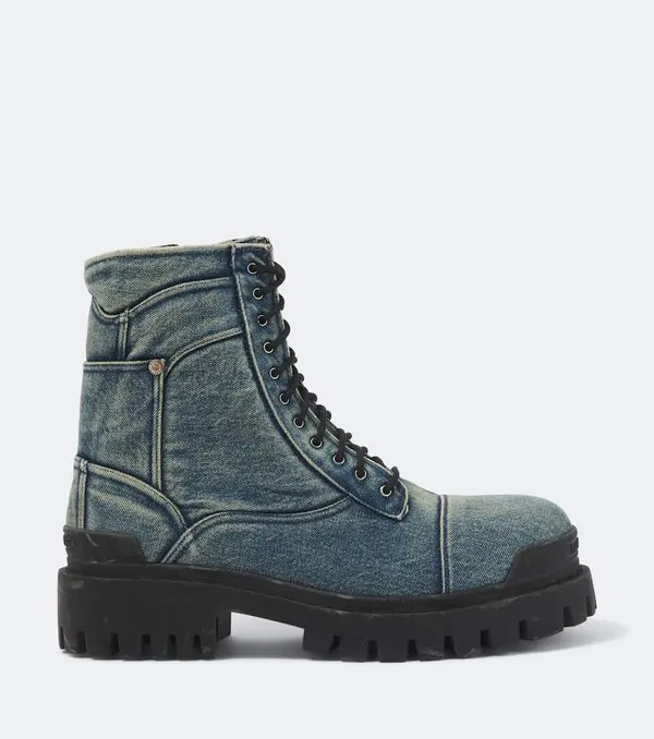 Balenciaga Combat Strike Denim Lace-up Boots