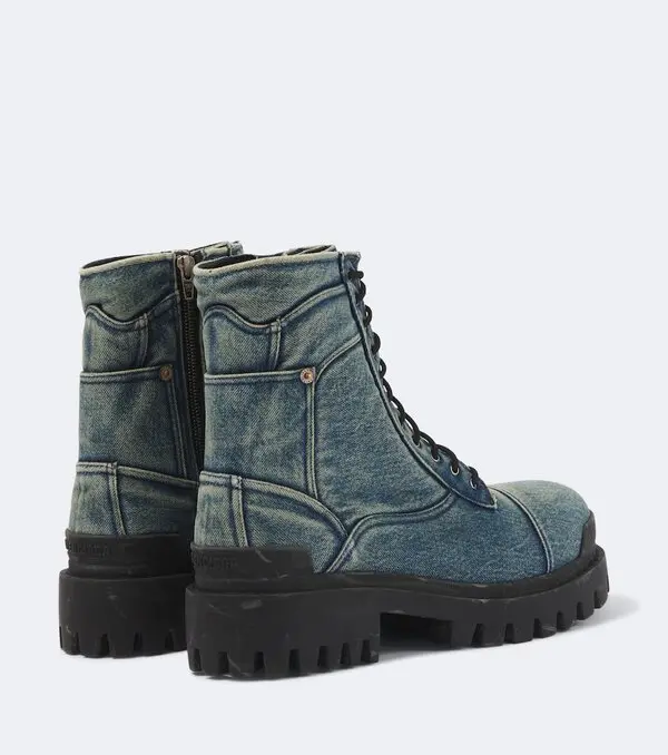 Balenciaga Combat Strike Denim Lace-up Boots