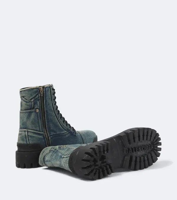 Balenciaga Combat Strike Denim Lace-up Boots