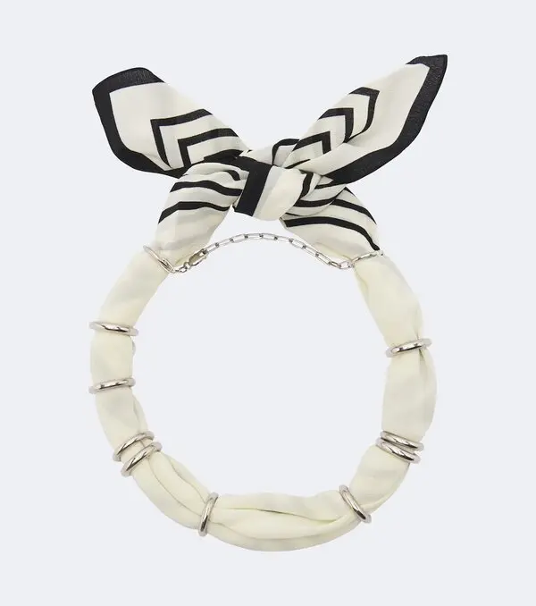 TOTEME Embellished Striped Silk Scarf - White