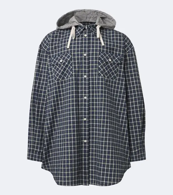 Miu Miu Checked Cotton Flannel Overshirt - Blue