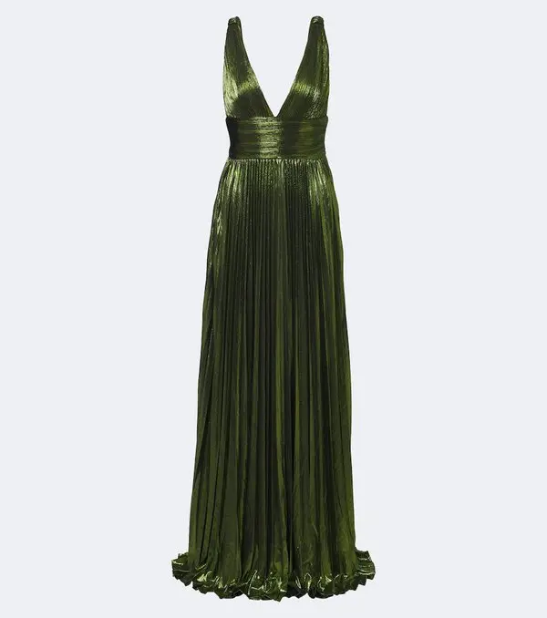 Retrofete Perindo Plissé Lamé Gown - Green