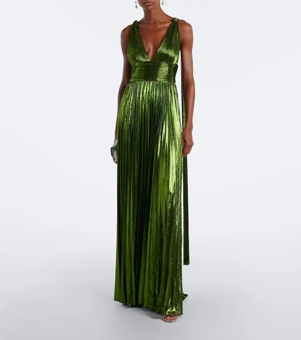 Retrofete Perindo Plissé Lamé Gown - Green