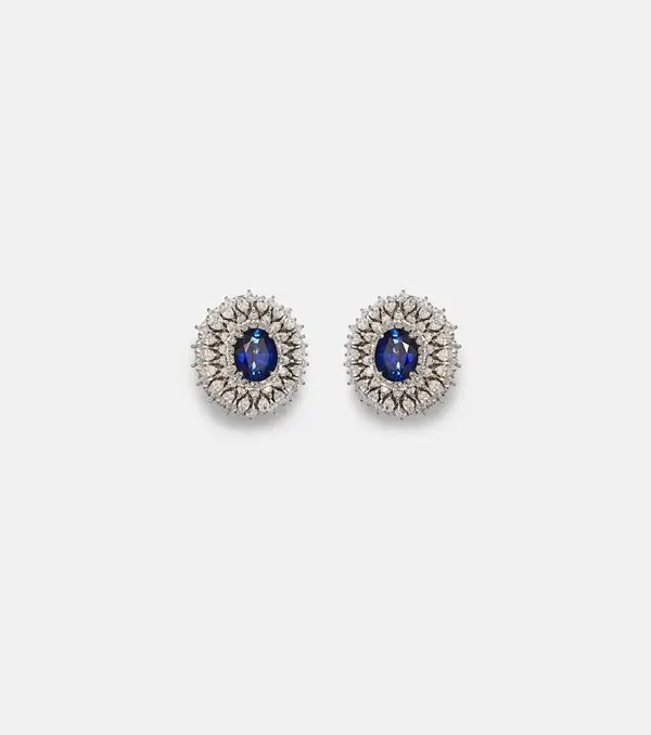 Yeprem Reign Supreme 18kt White Gold Earrings With Diamonds And Sapphires - Silver