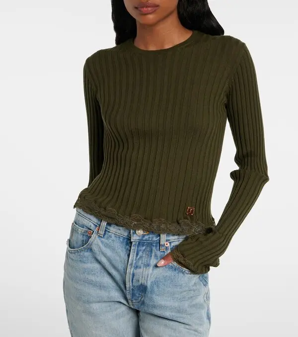 Saint Laurent Lace-trimmed Wool, Cashmere, And Silk Top