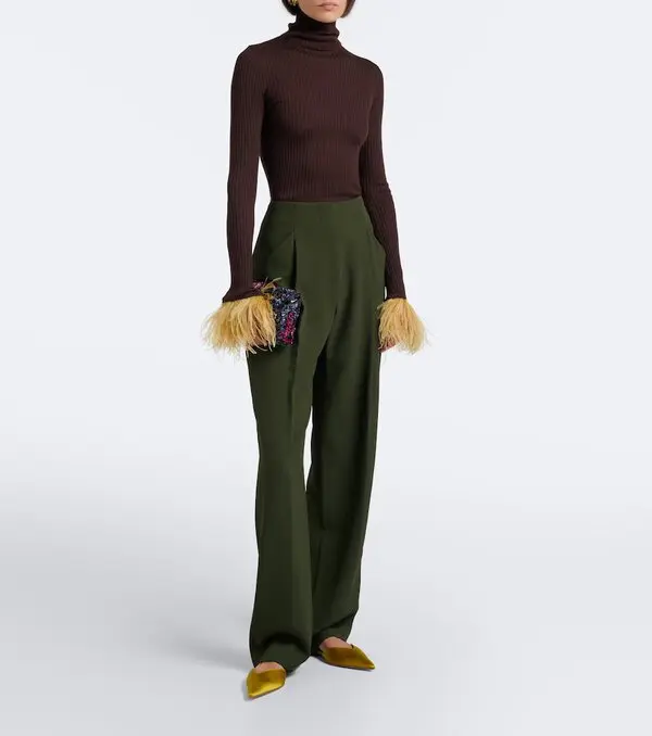 La DoubleJ Feather-trimmed Cashmere And Silk Top