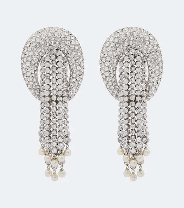 Valentino Garavani Crystal-embellished Faux Pearl Clip-on Earrings - Silver