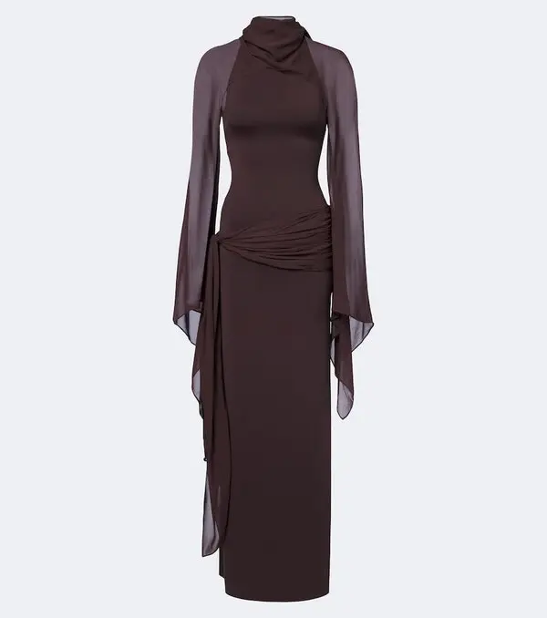 DE LA VALI Sabela Georgette Maxi Dress - Brown