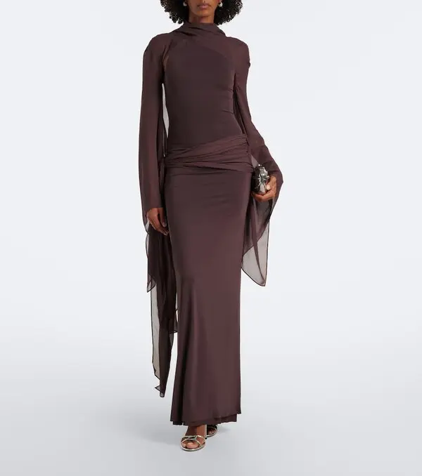DE LA VALI Sabela Georgette Maxi Dress - Brown