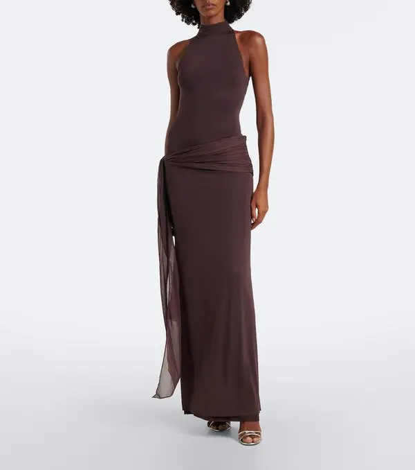 DE LA VALI Sabela Georgette Maxi Dress - Brown