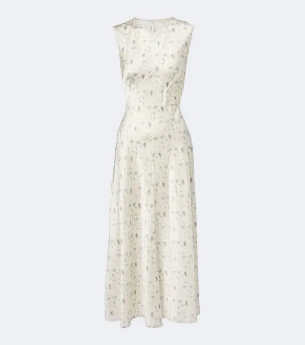 DÔEN Adelana Floral Silk Midi Dress - White