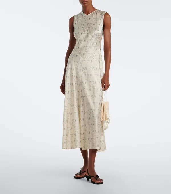 DÔEN Adelana Floral Silk Midi Dress - White
