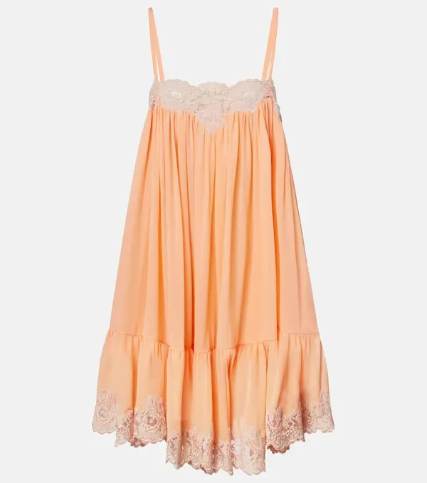 Chloé Lace-trimmed Silk Georgette Minidress - Orange