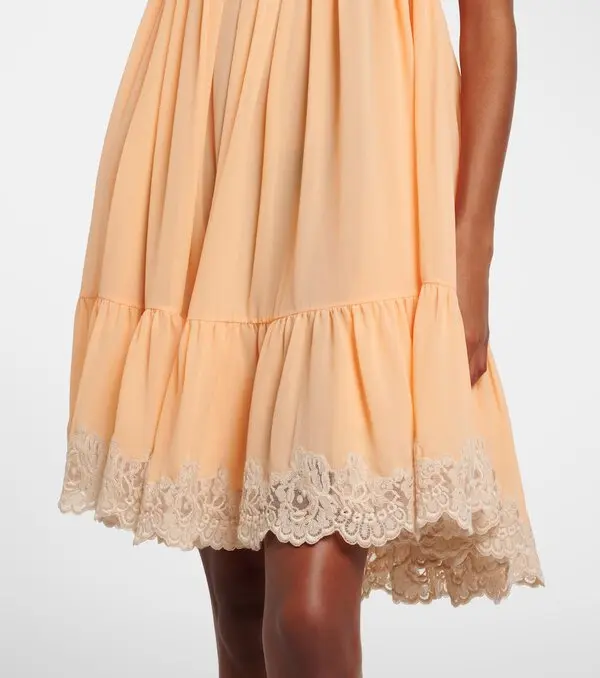 Chloé Lace-trimmed Silk Georgette Minidress