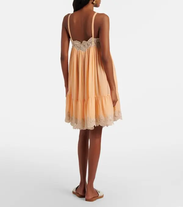 Chloé Lace-trimmed Silk Georgette Minidress
