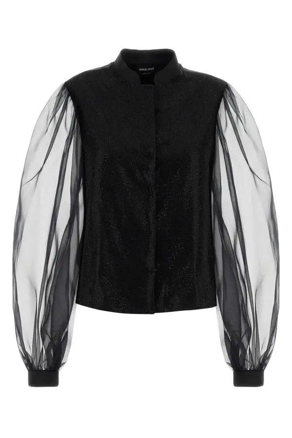 Giorgio Armani Satin Shirt With Sheer Sleeves - Black