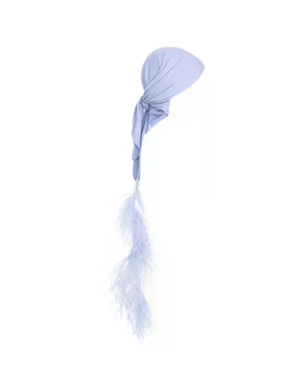 MANURI Feather-trimmed Headscarf - Blue