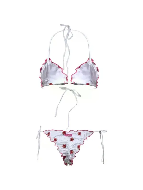 MC2 SAINT BARTH Hibiscus-embroidered Seersucker Bikini