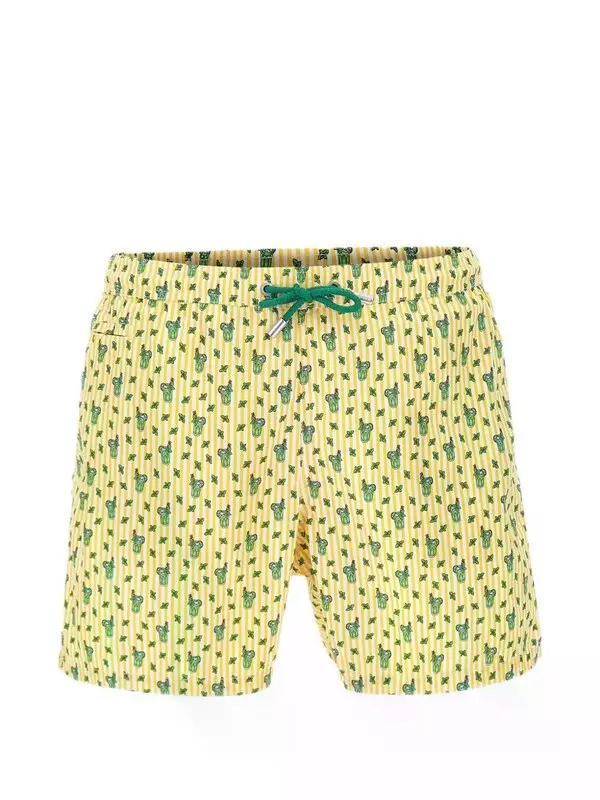 MC2 SAINT BARTH Mojito-print Striped Swim Shorts - Yellow