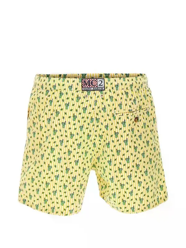 MC2 SAINT BARTH Mojito-print Striped Swim Shorts - Yellow