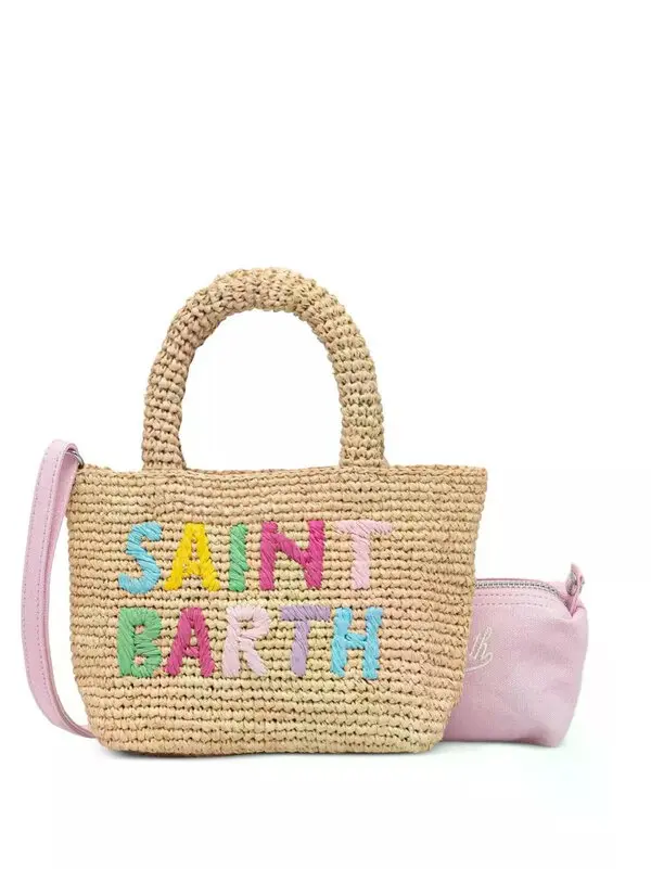 MC2 SAINT BARTH Mini Beach Logo-embroidered Woven Beach Bag - Neutrals